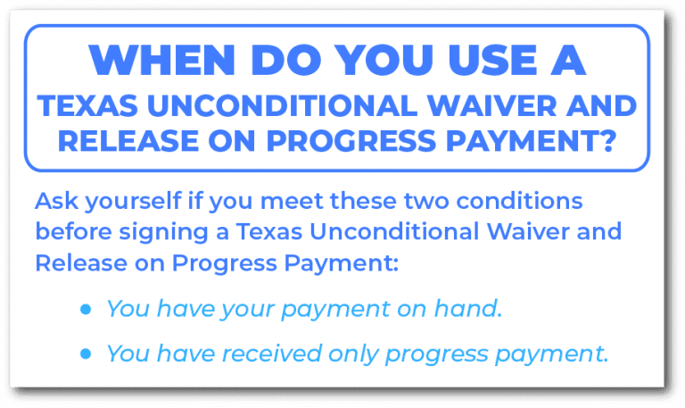 Texas Unconditional Waiver and Release on Progress Payment: When to File - Handle